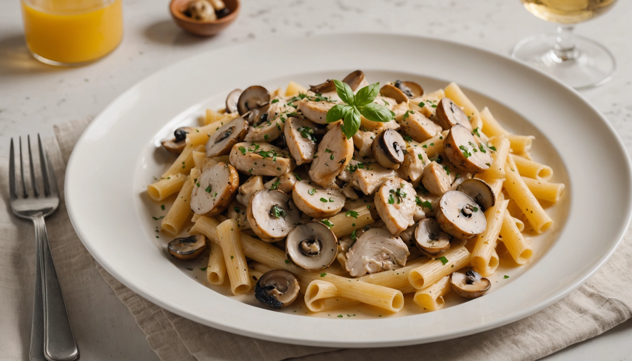 recette pâtes au poulet champignon - saveurs onctueuses